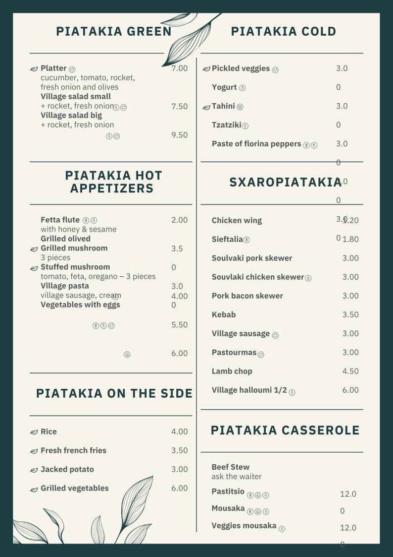Menu at Τα Πιατάκια της Ασγάτας, Asgata
