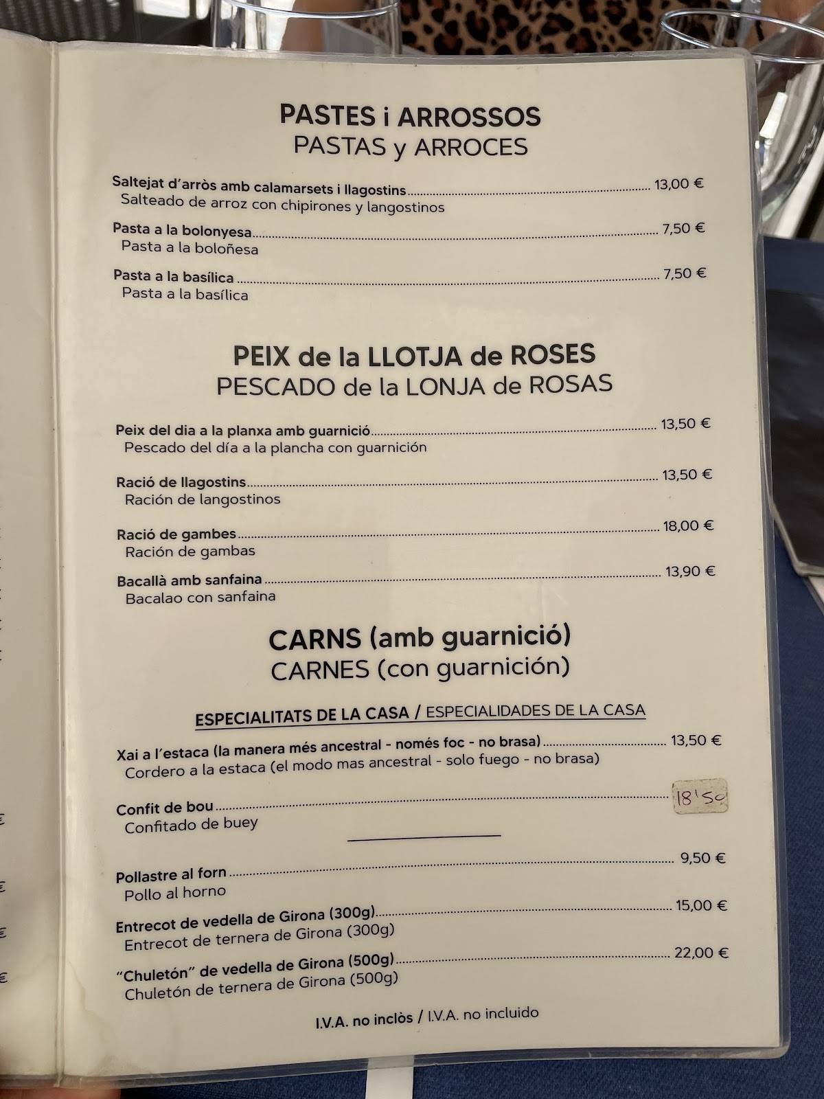Menu at Taberna restaurante, Besalú