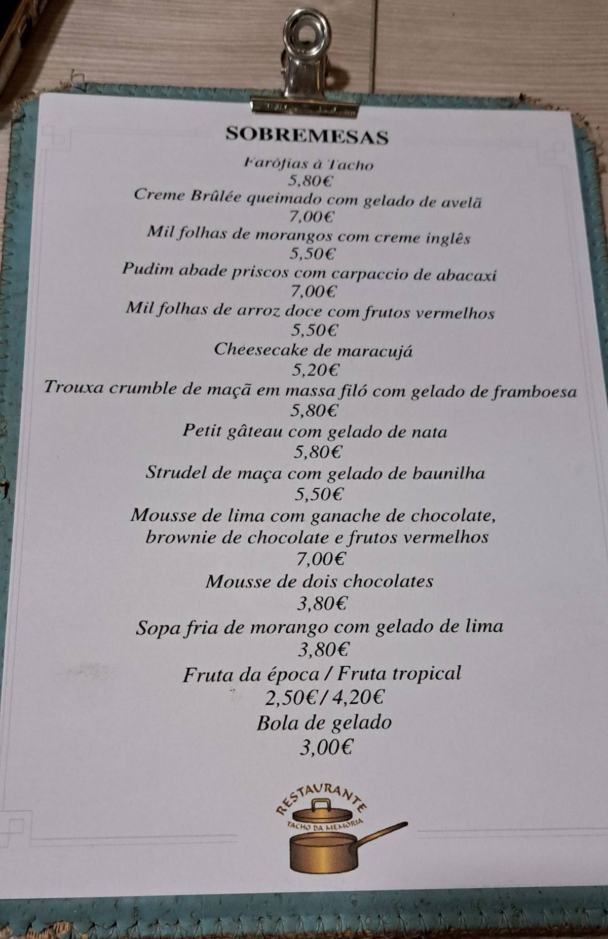 Menu em Tacho da Memória restaurante, Odivelas, R. Francisco Relvas ...