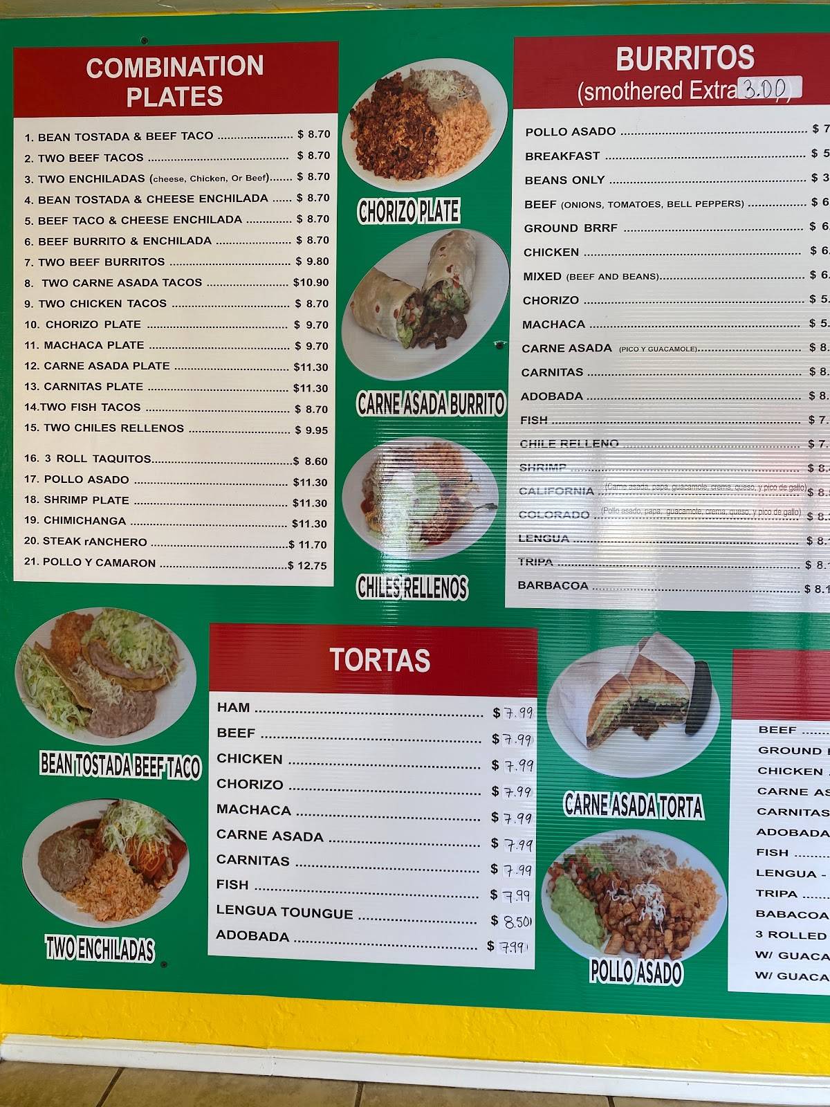 Menu at Taco Salsa restaurant, Pueblo
