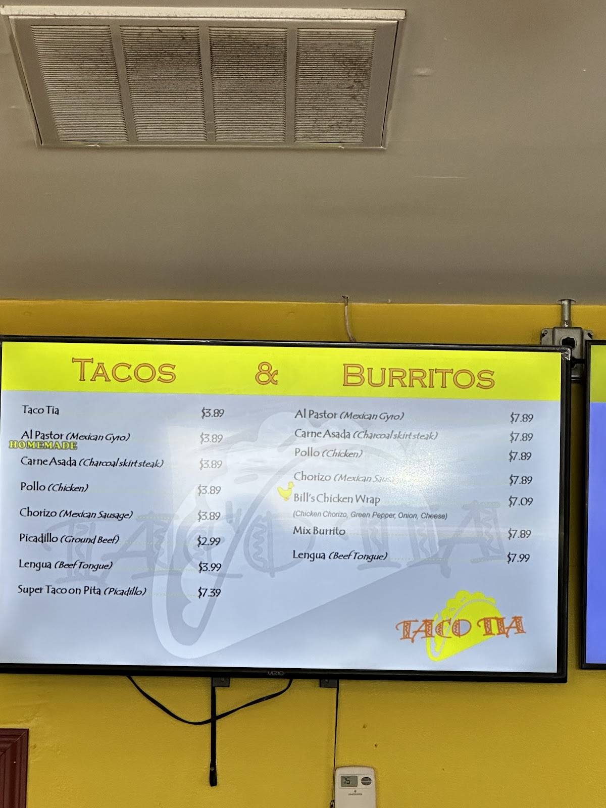 Menu at Taco Tia restaurant, Merrillville