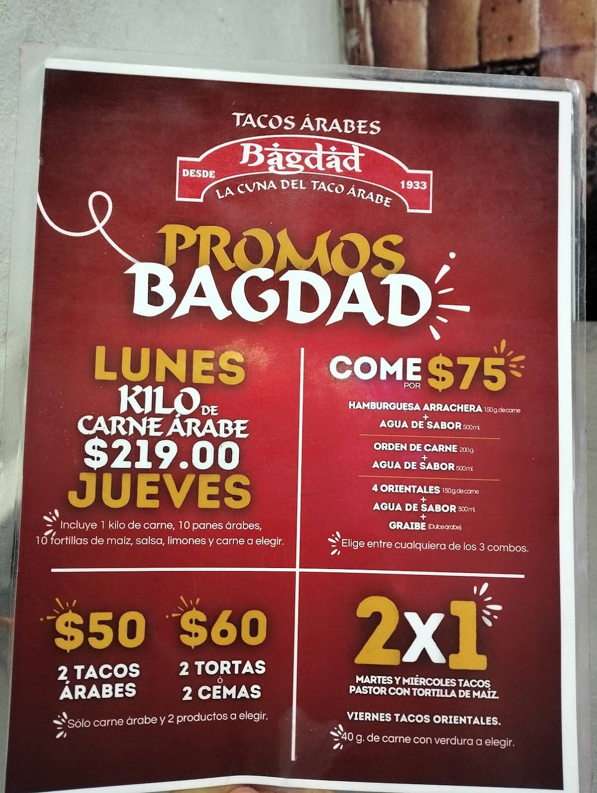 Carta Del Restaurante Tacos árabes Bagdad Centro Heroica Puebla Del