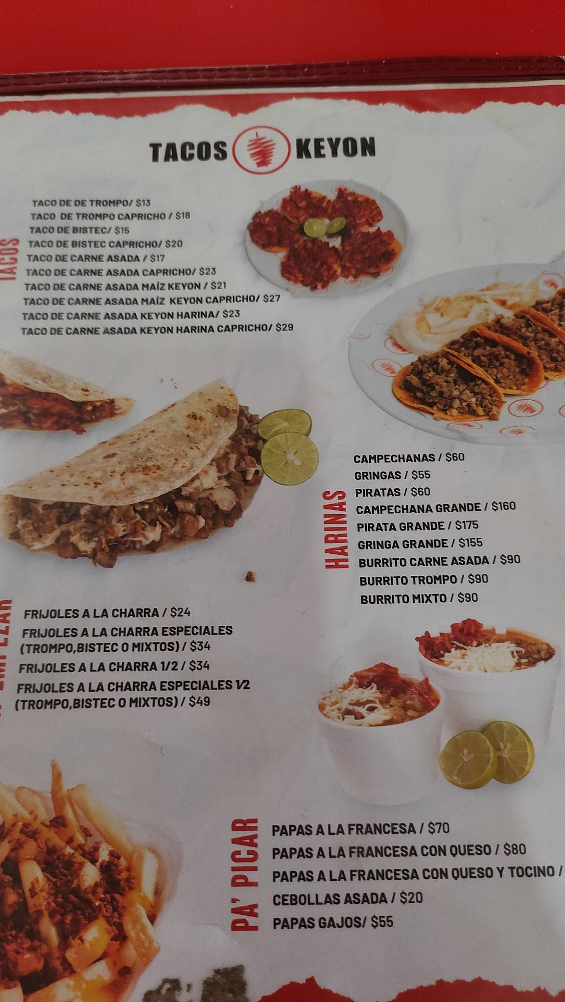 Carta del restaurante Tacos Keyon Bello Amanecer, Apodaca