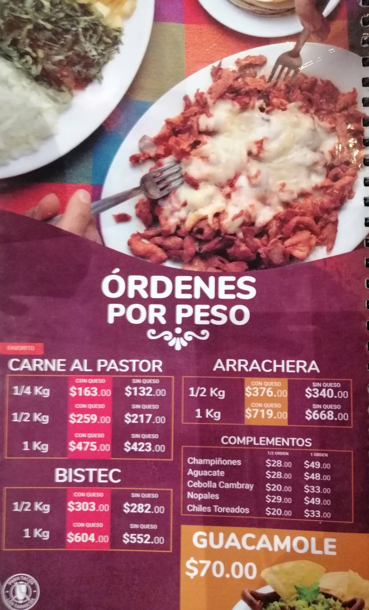 Carta del restaurante Tacos Los Tarascos Chapultepec, Guadalajara