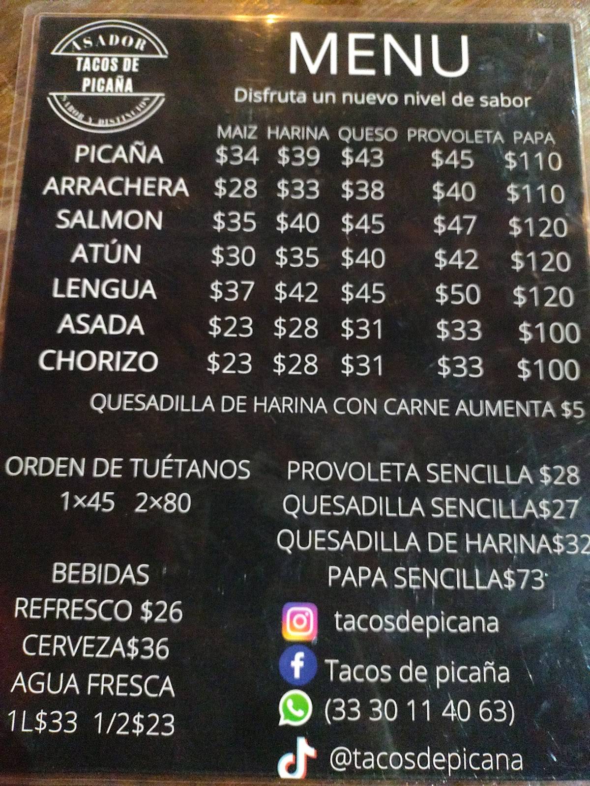 Menu at Papas rellenas y tacos VIP, Tlajomulco de Zúñiga