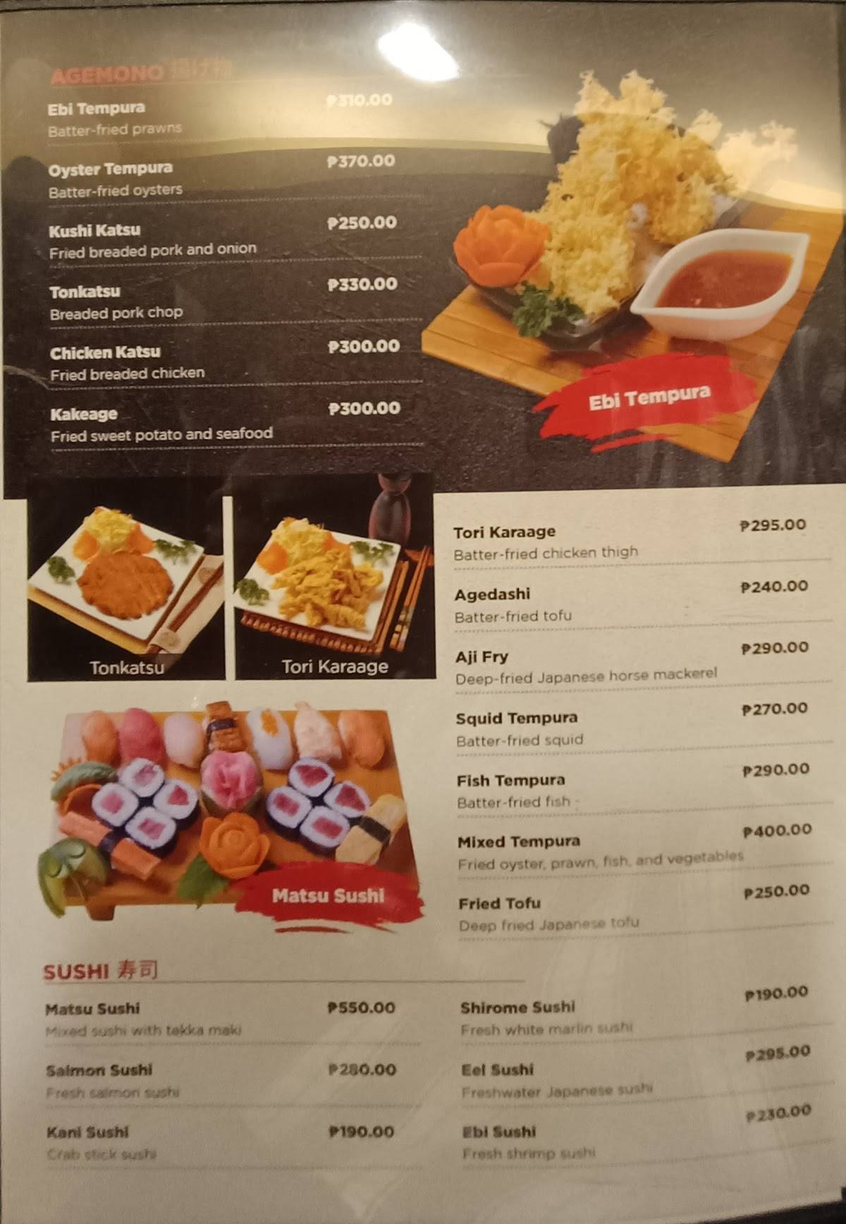 Menu at Tadakuma Japanese Restaurant, Cagayan de Oro, Cornerstone Building