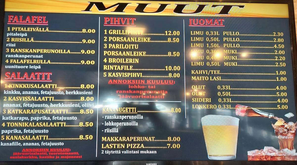 Menu at Tadim Kebab Pizzeria, Paimio
