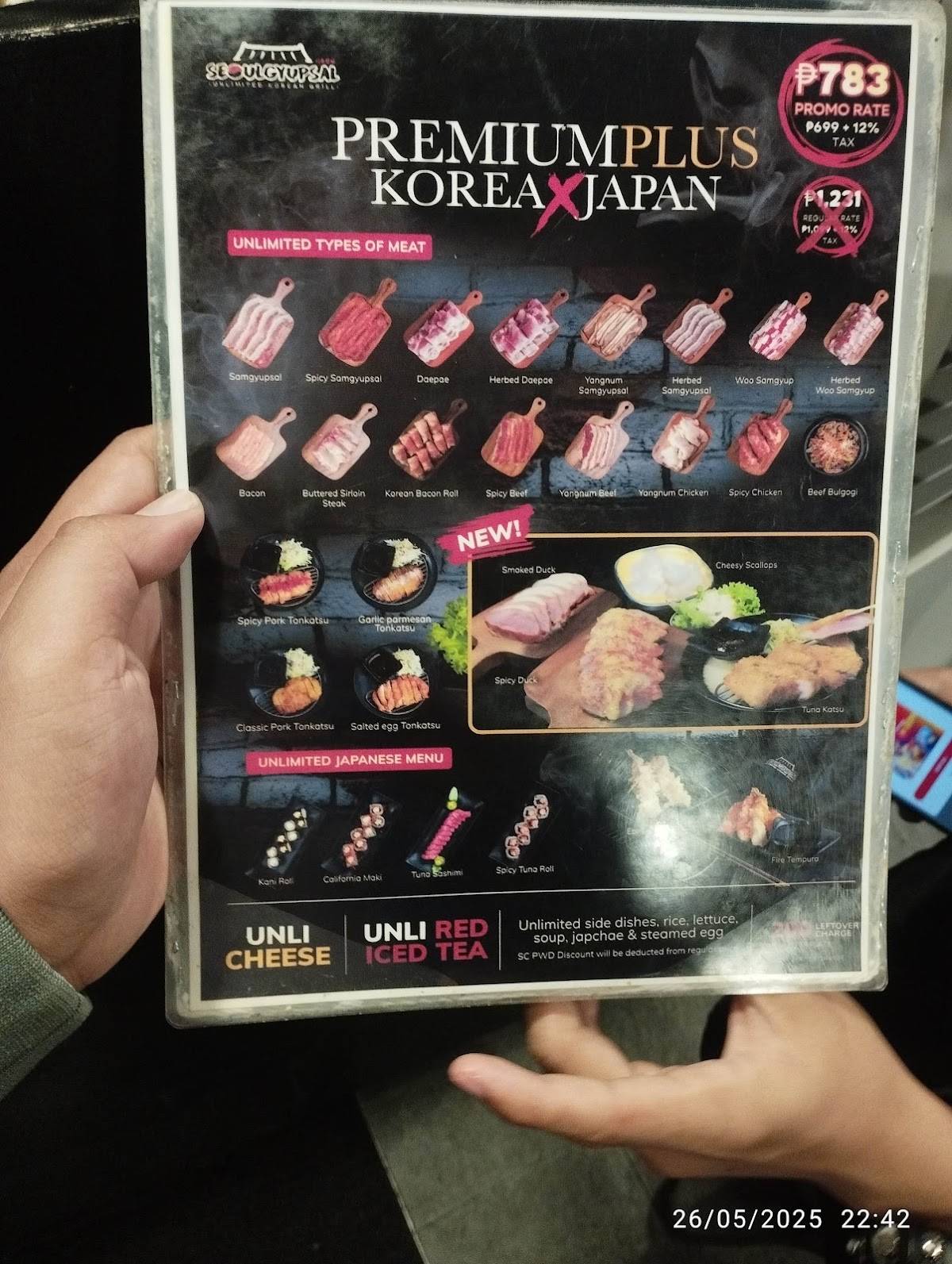 Menu at Seoulgyupsal BGC restaurant, Taguig