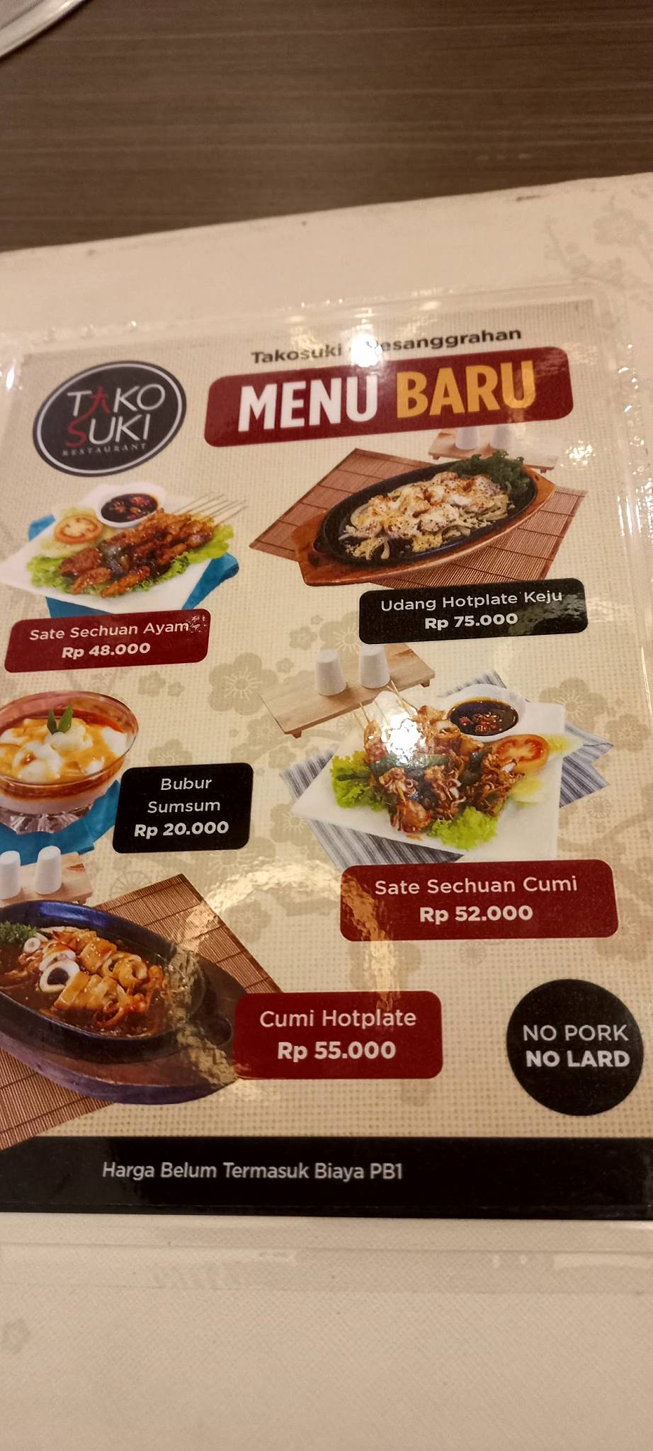 Menu at Tako Suki restaurant, West Jakarta, Jl. Pesanggrahan No.70 11