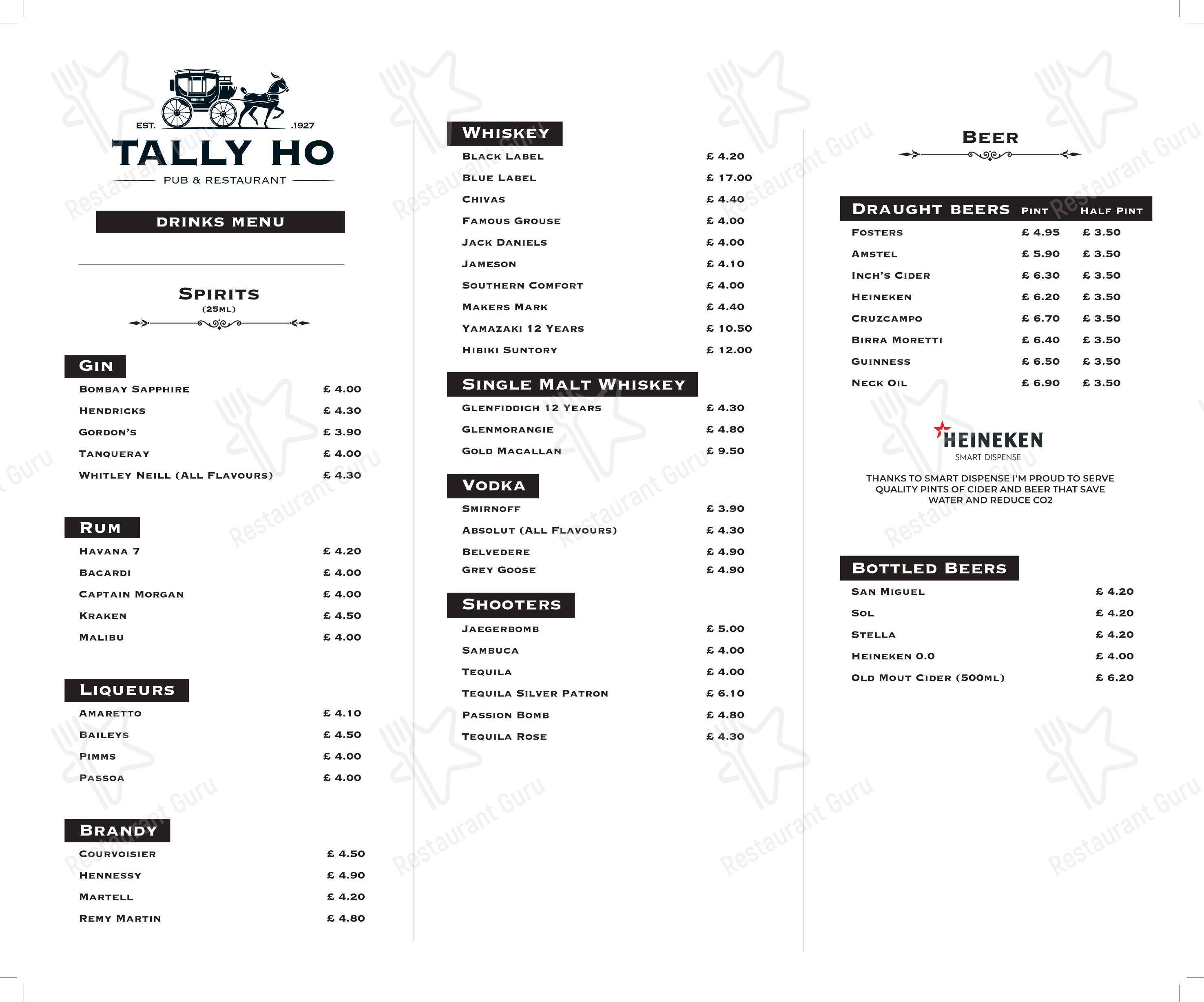 Menu at The Tally Ho pub & bar, London, 749 High Rd