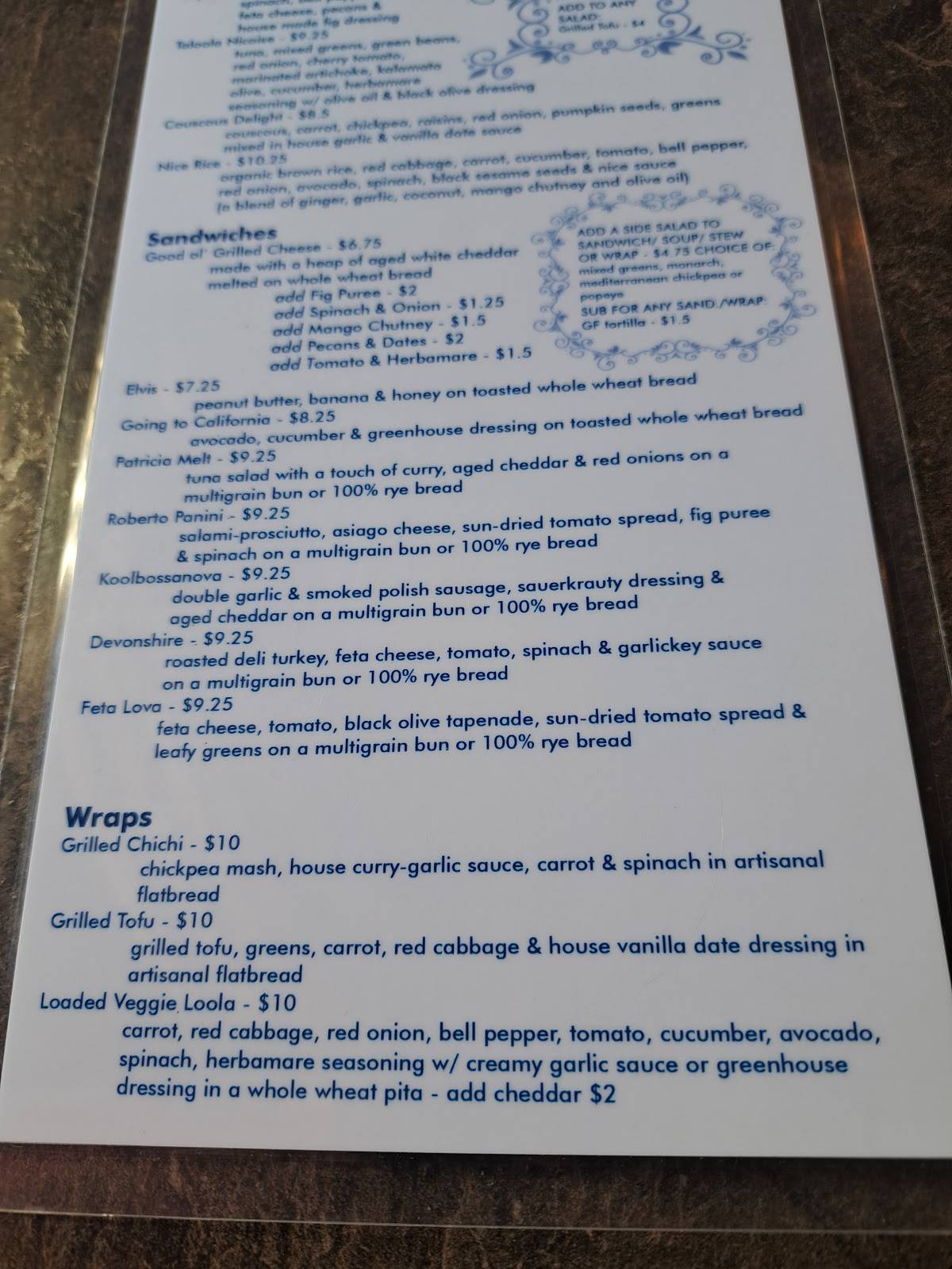 Menu at Taloola Café, Windsor