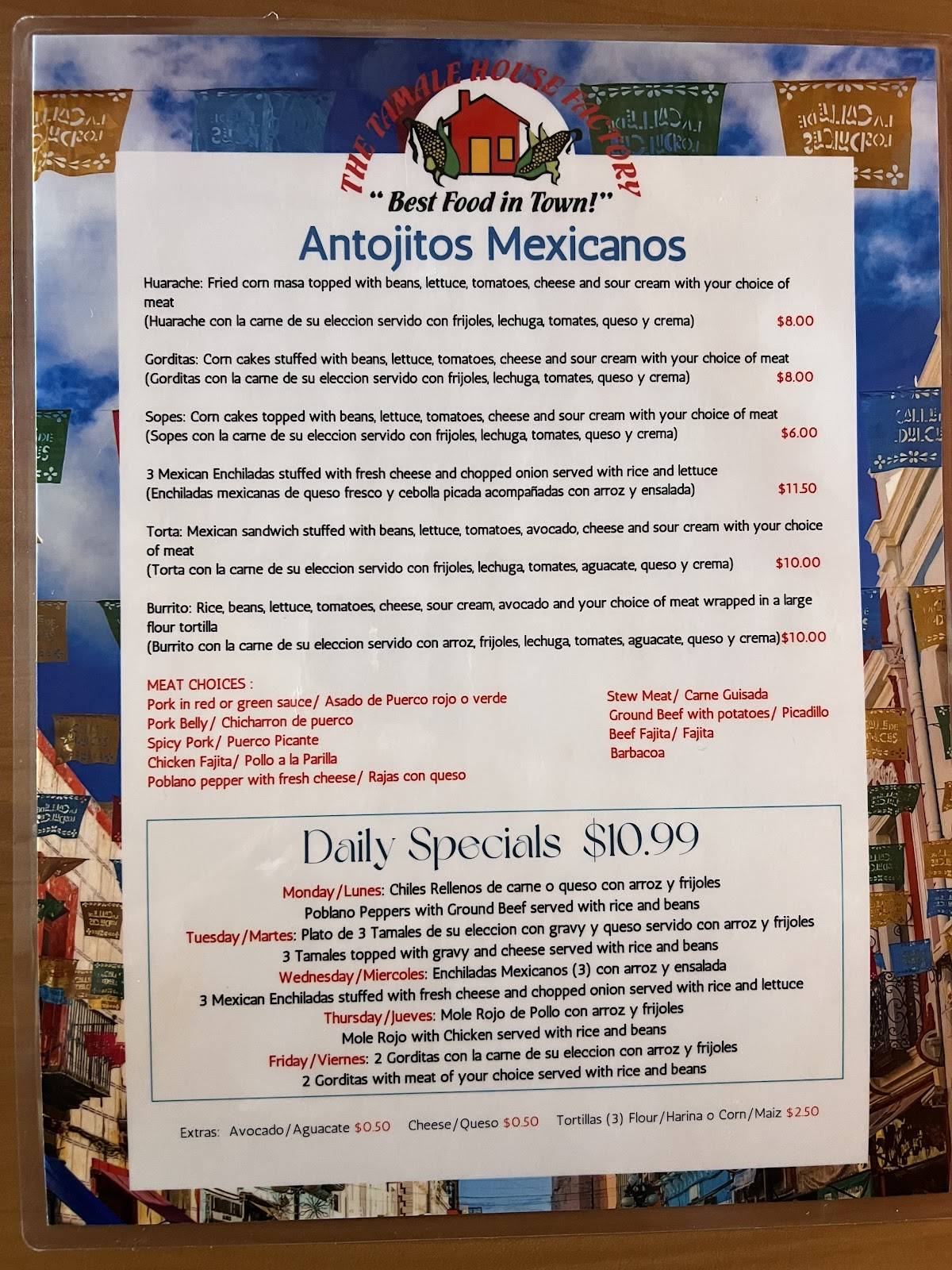 Menu at Tamale House Factory restaurant, Pasadena, Spencer Hwy # C