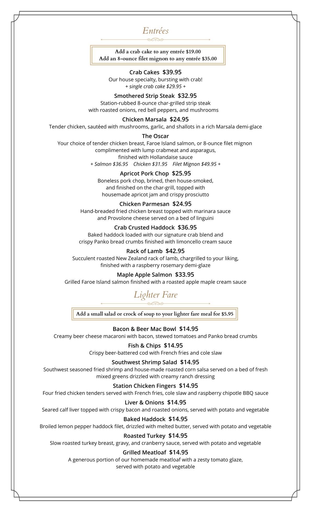 Menu at Tamaqua Station Restaurant, Tamaqua