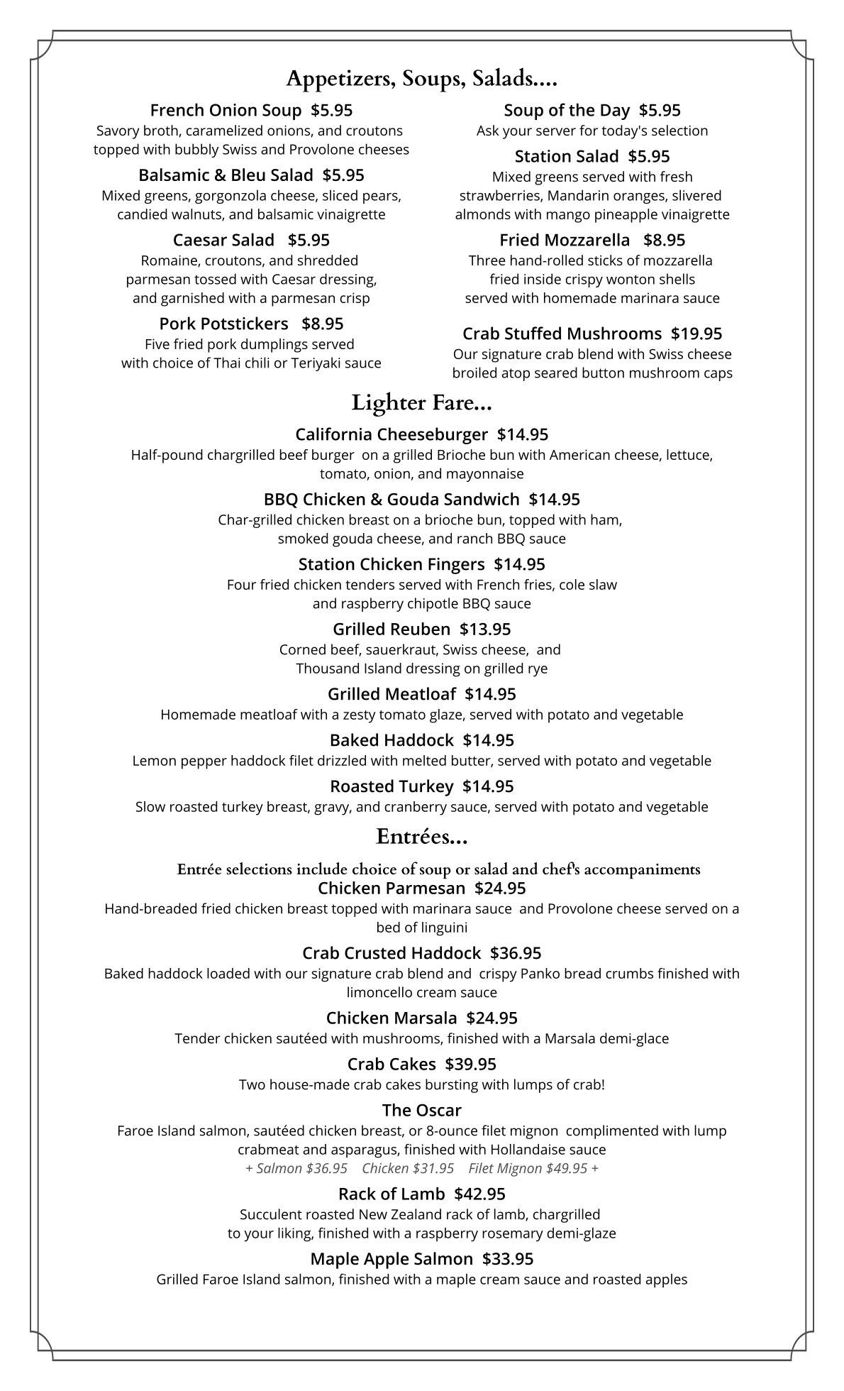 Menu at Tamaqua Station Restaurant, Tamaqua