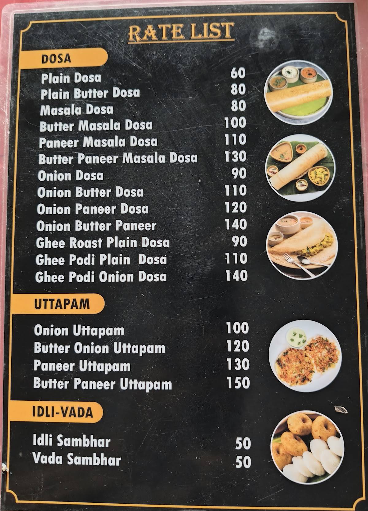 Menu at Tamil nadu dosa, Gurugram