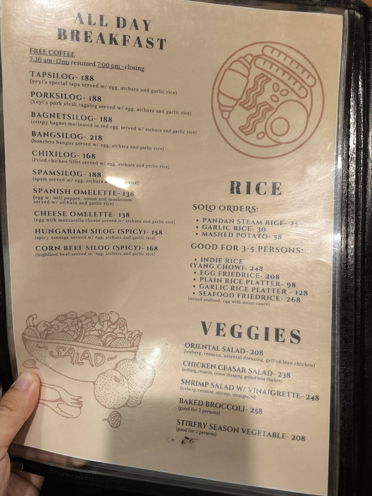 Menu at Yeyi's Pizzeria & Café, Tanay