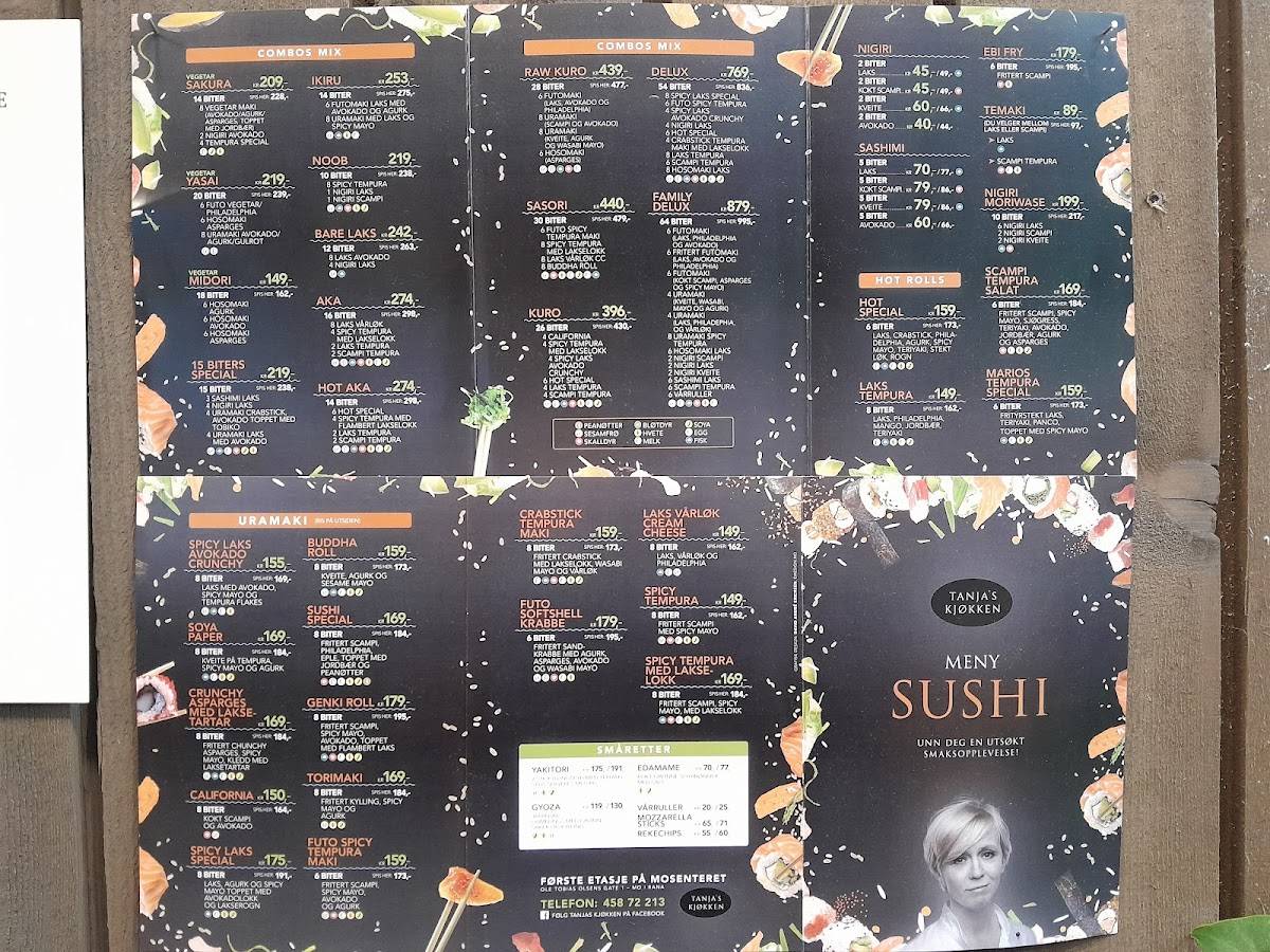 Menu at Tanja’s Kjøkken Mo i Rana cafeteria, Mo i Rana