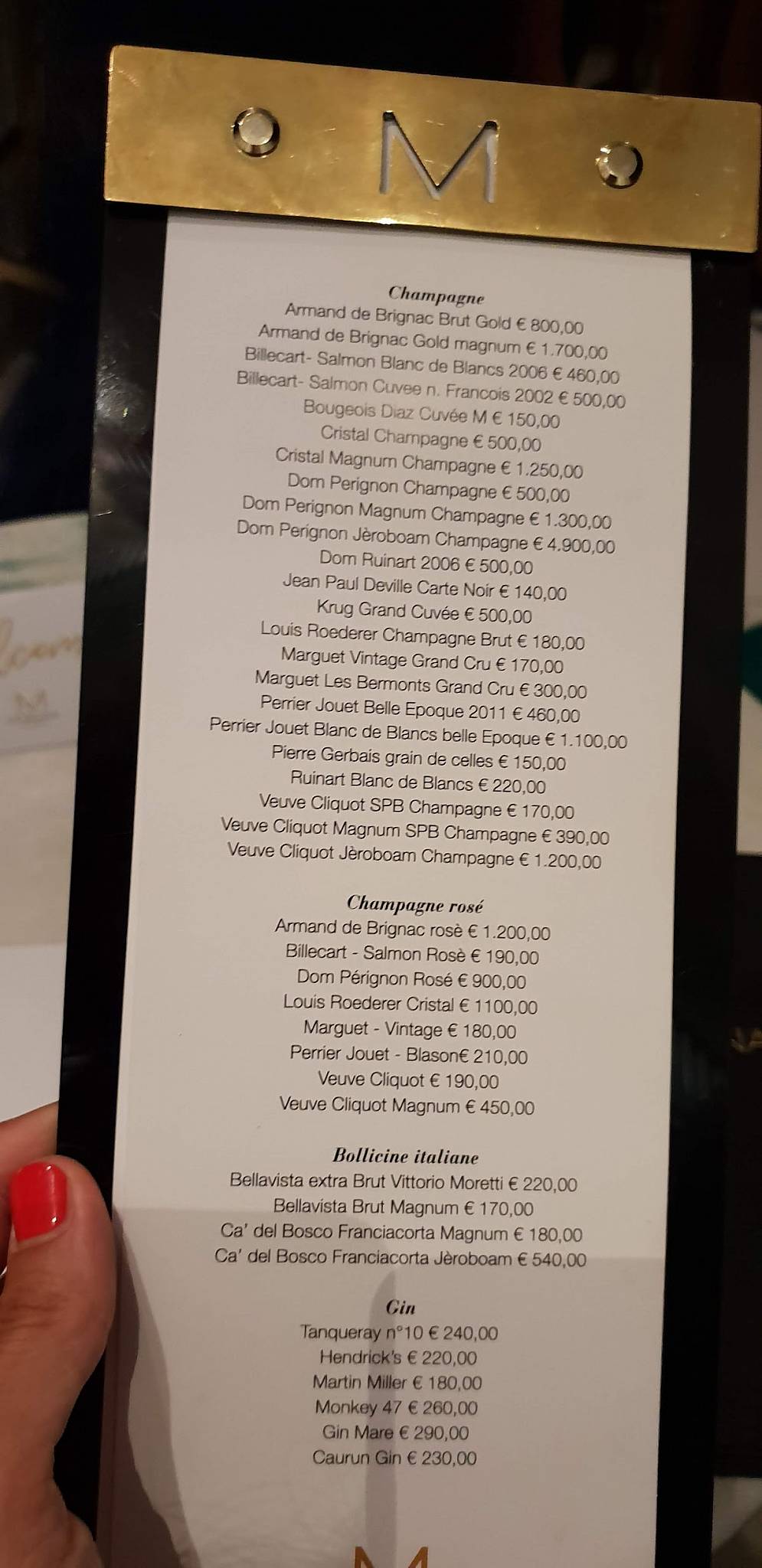 Menu au Morgana Lounge Bar, Taormine