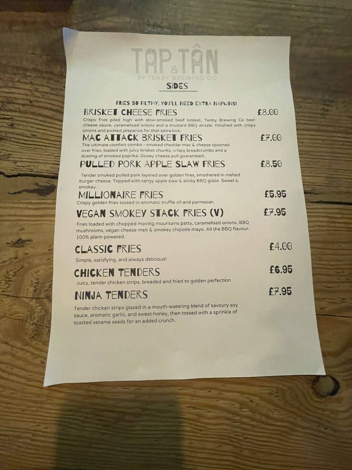 Menu at Tap & Tân restaurant, Tenby