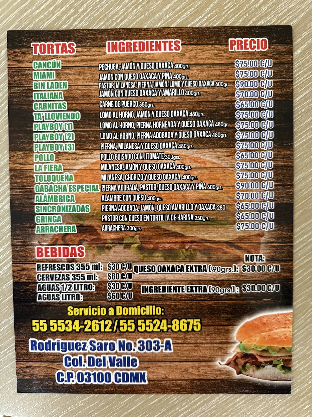Carta del restaurante Taquería Los Güeros del Rodríguez Saro, Ciudad ...