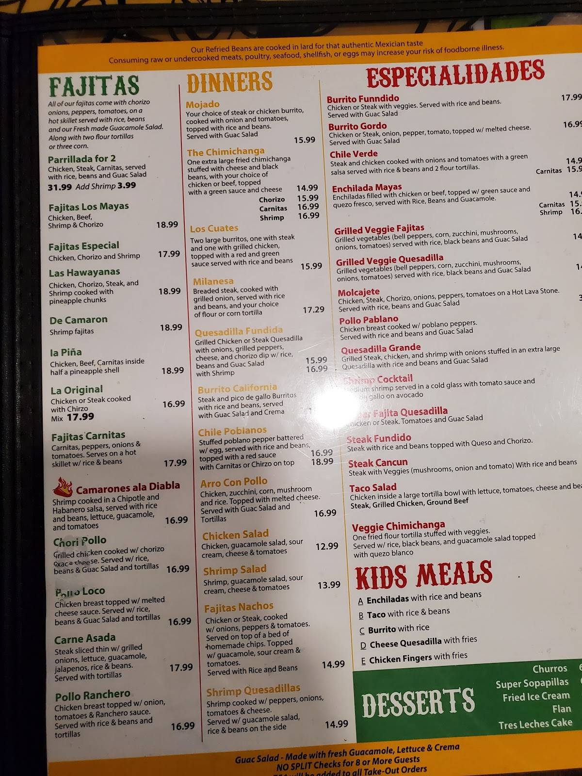 Menu at Taqueria Los Mayas restaurant, Cheektowaga