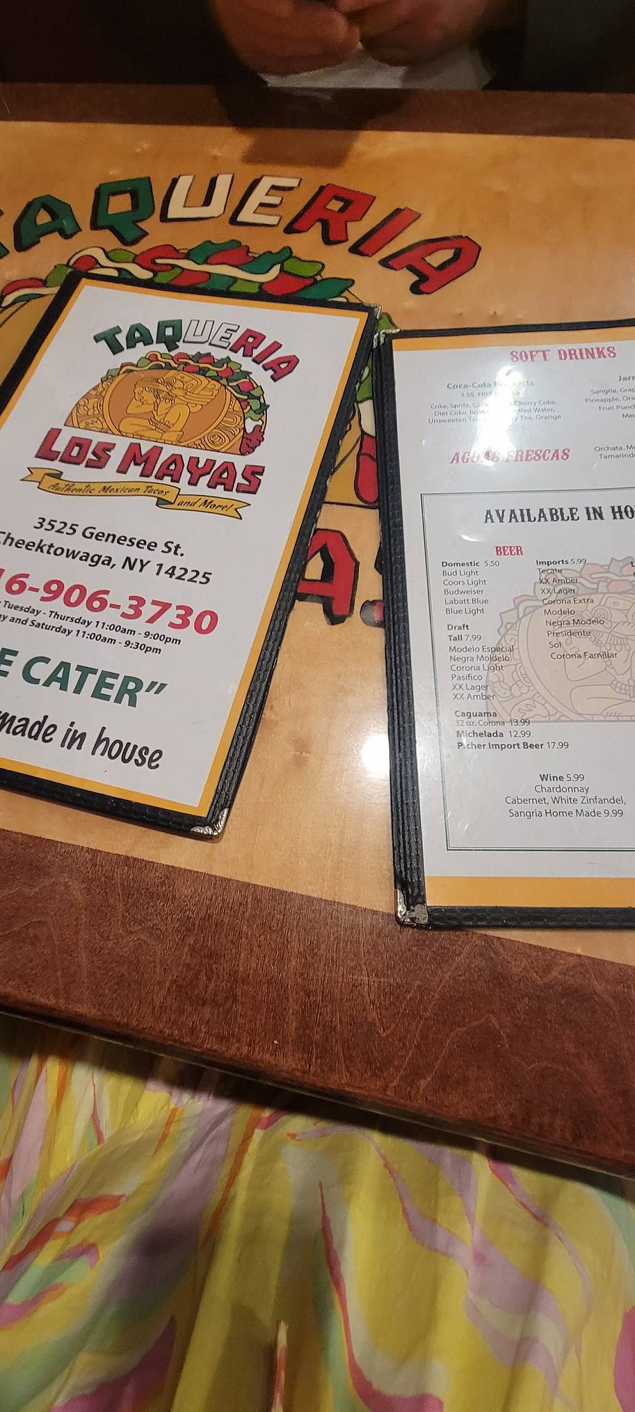 Menu at Taqueria Los Mayas restaurant, Cheektowaga