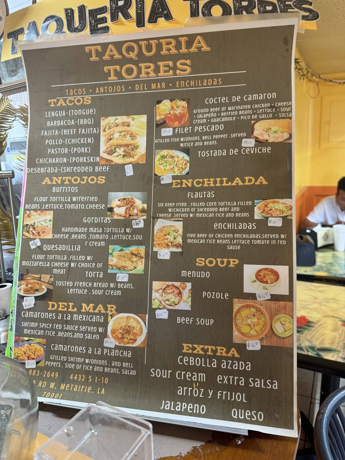 Menu at Taqueria Torres restaurant, Metairie, S I-10 Service Rd W