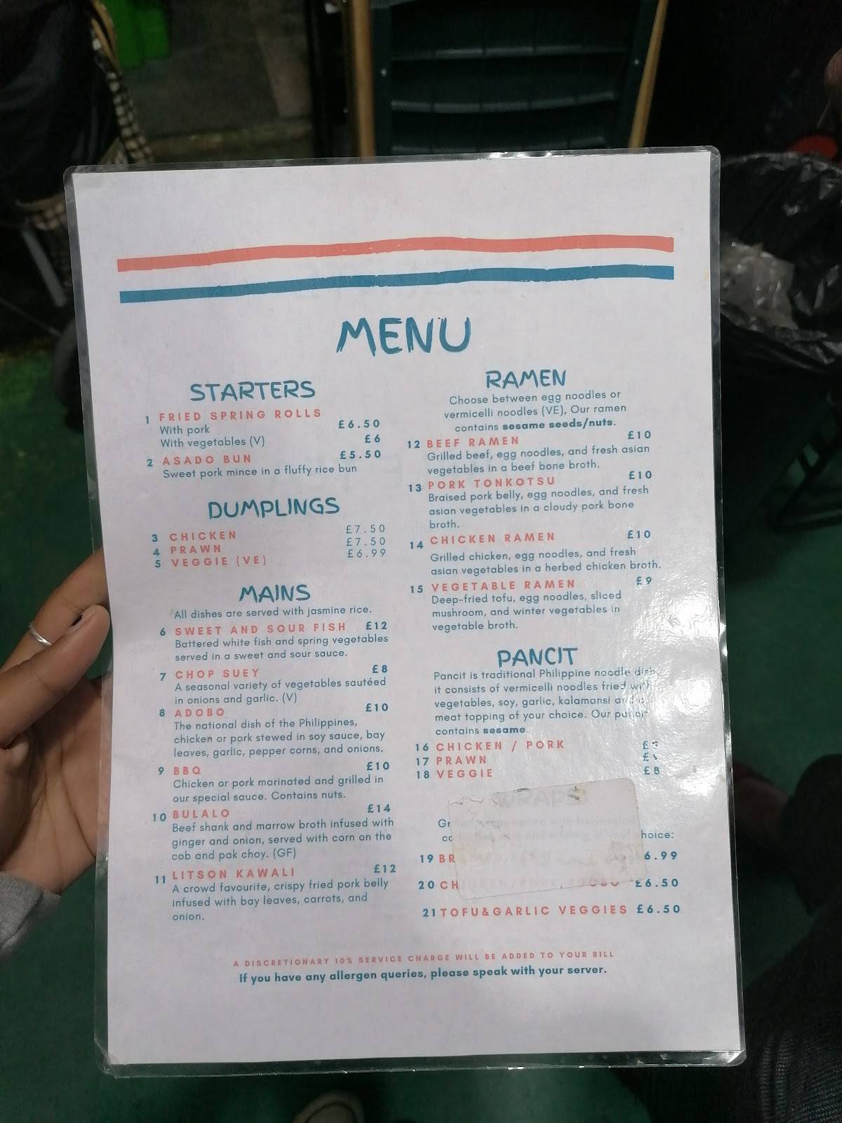 Menu at Taramen Noodle Ramen Bar, London