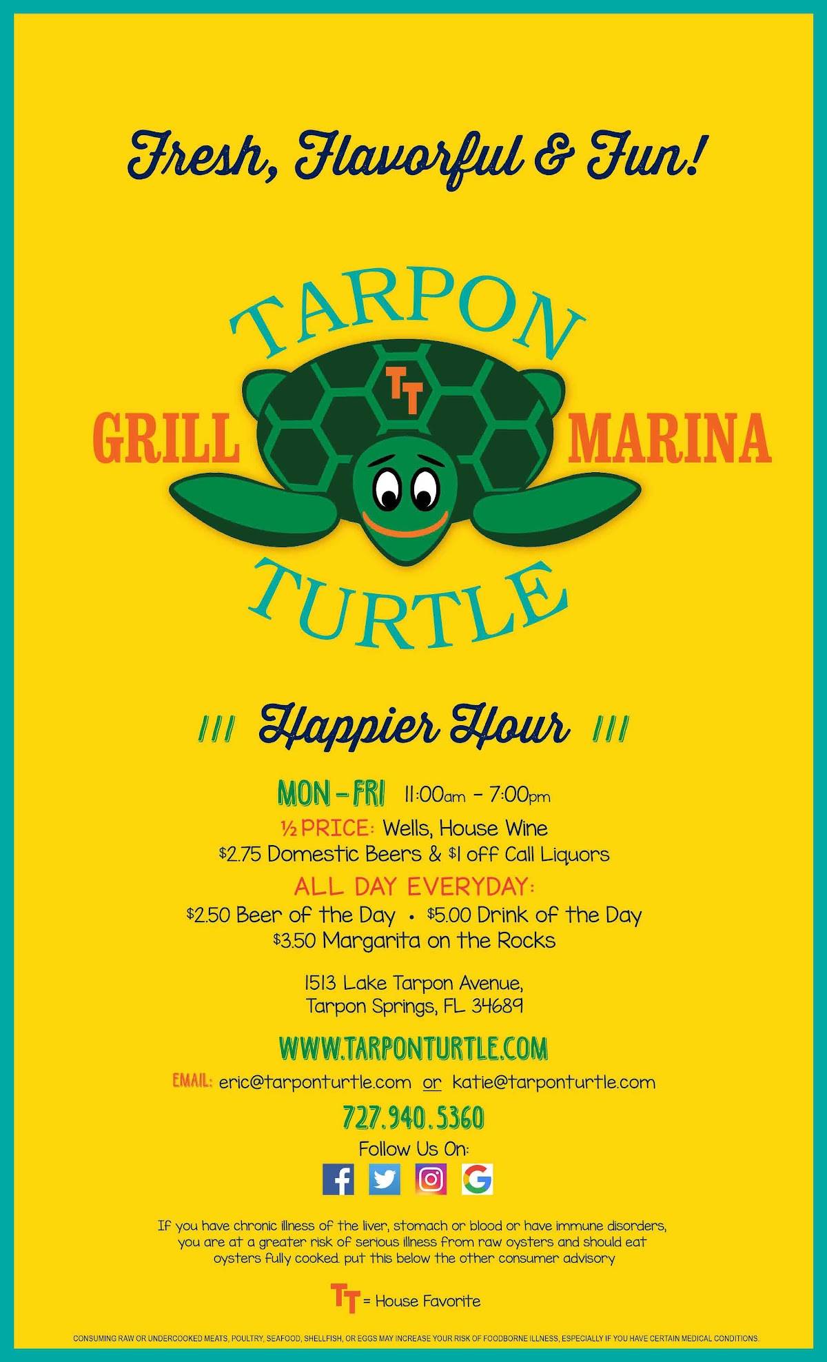 Menu at Tarpon Turtle Waterfront Grill restaurant, Tarpon Springs
