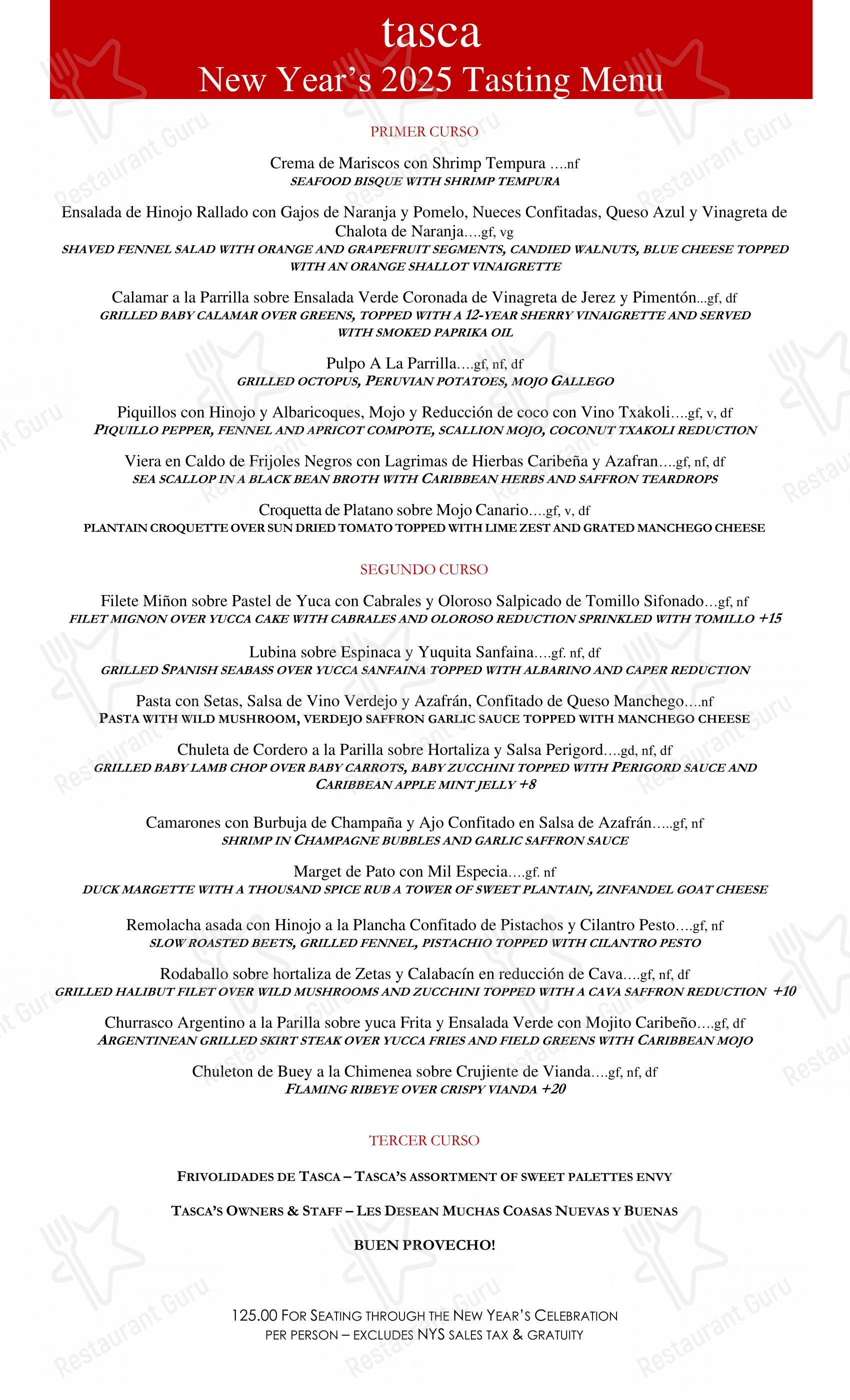 Menu at Tasca NYC restaurant, West New York