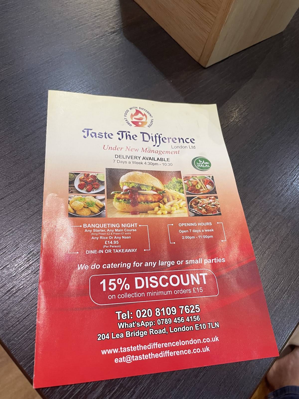 Menu at Taste The Difference restaurant, London