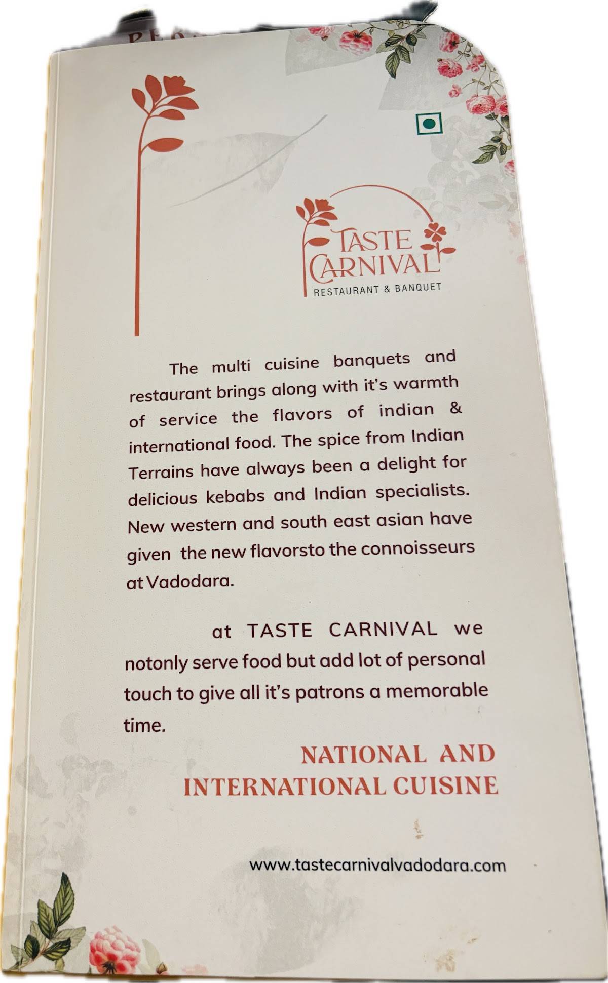 Menu at Taste Carnival - (banquet, Room, Restaurant), Vadodara