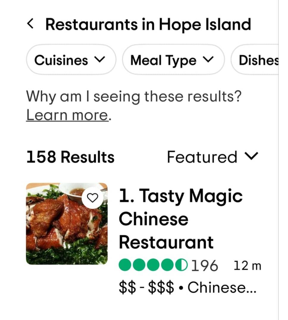 Menu at Tasty Magic Chinese Restaurant, Hope Island