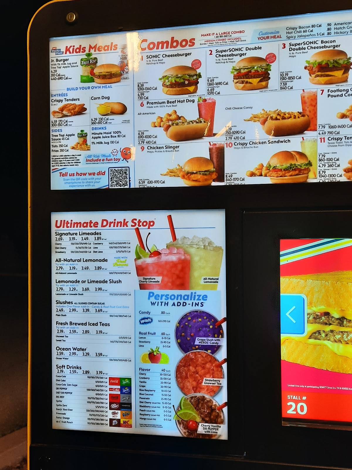 Menu at Sonic Drive-In fast food, Taylor