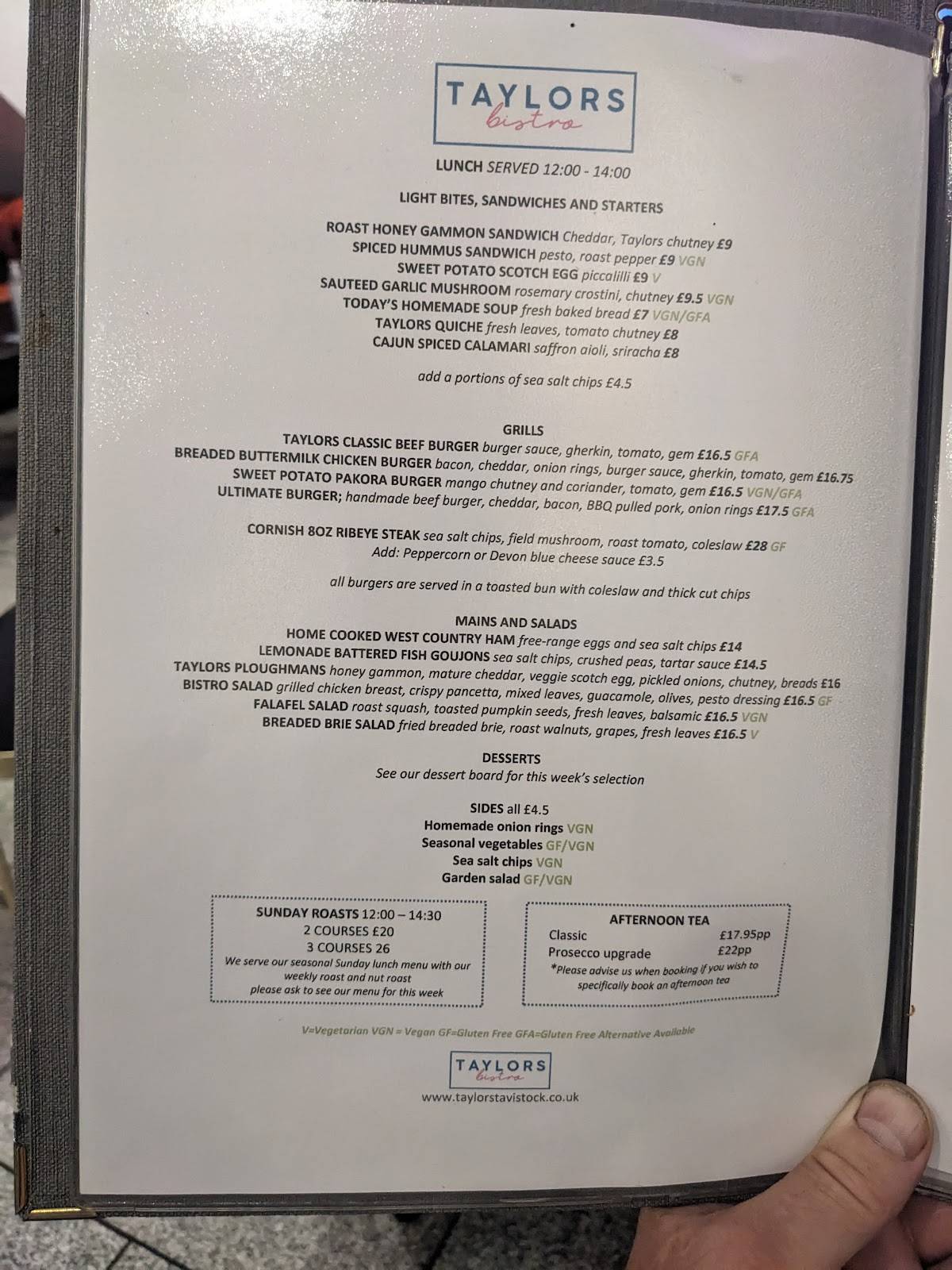 Menu at Taylors BBQ, Tavistock