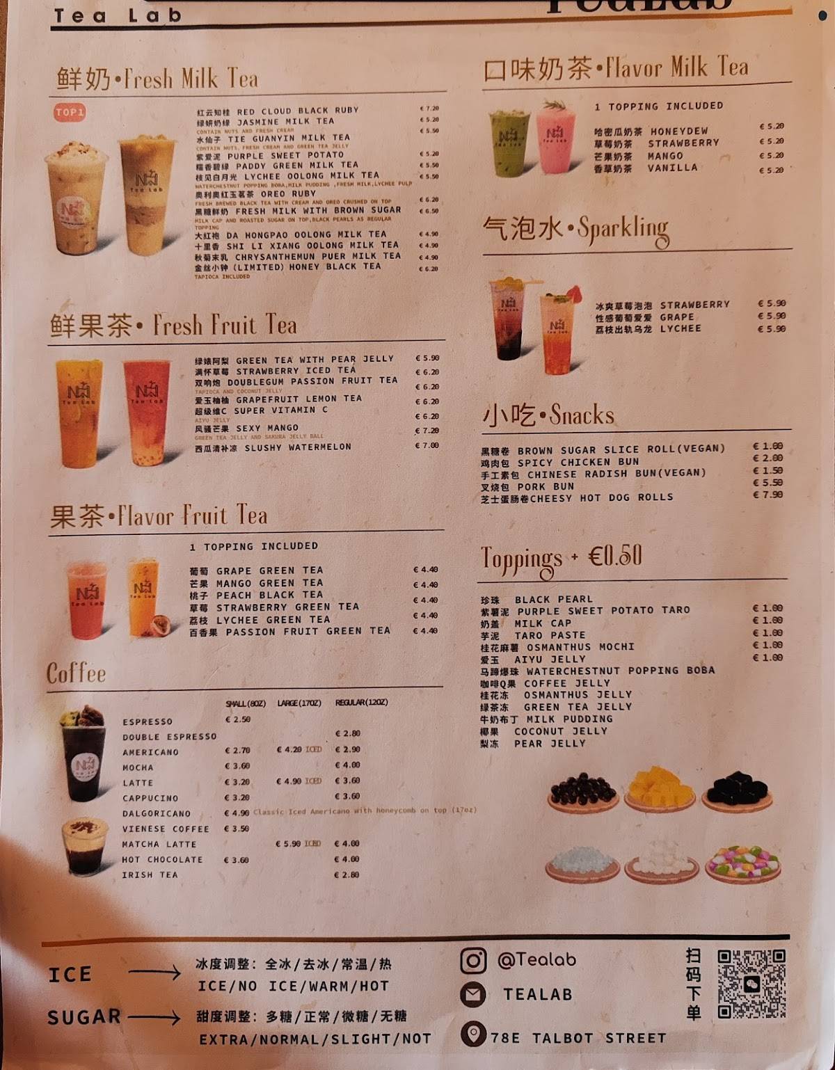 Menu at Tea Lab, Dublin