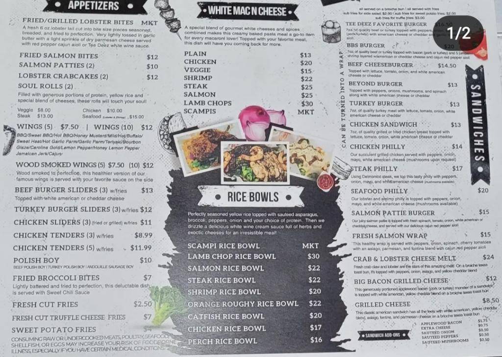 Menu at Tee Deez gourmet kitchen and delectable dishes restaurant ...