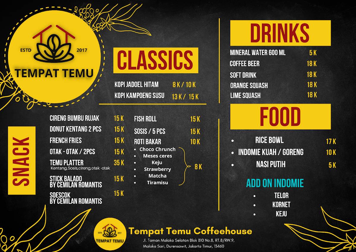 Menu at Tempat Temu Coffee House, East Jakarta
