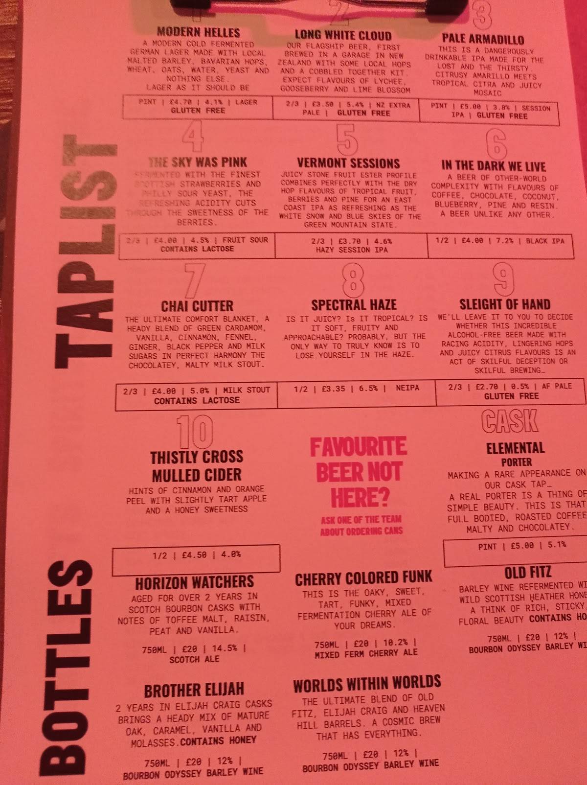 Menu at Tempest Brewing Co pub & bar, Galashiels