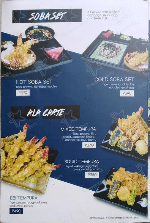 Menu at Tendon Akimitsu restaurant, Quezon City