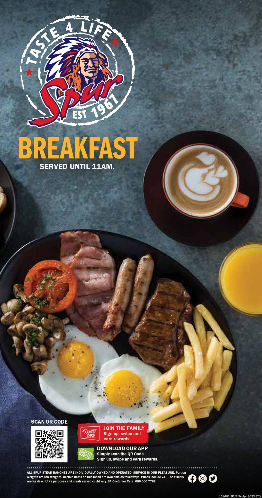 Menu at Tennessee Spur restaurant, Kroonstad