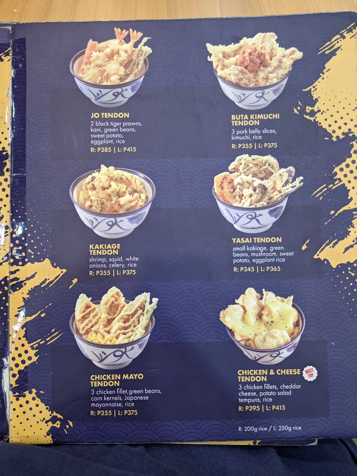 Carta del restaurante Tenya (SM Mall of Asia, Pasay City), Pasay ...