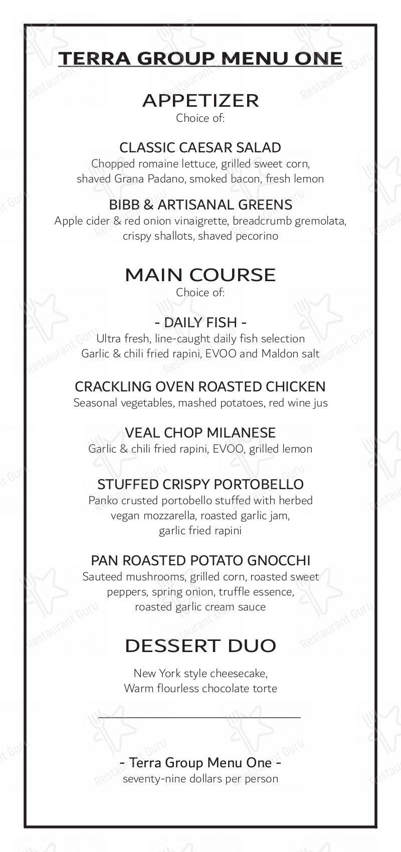 Menu at Terra Restaurant, Vaughan