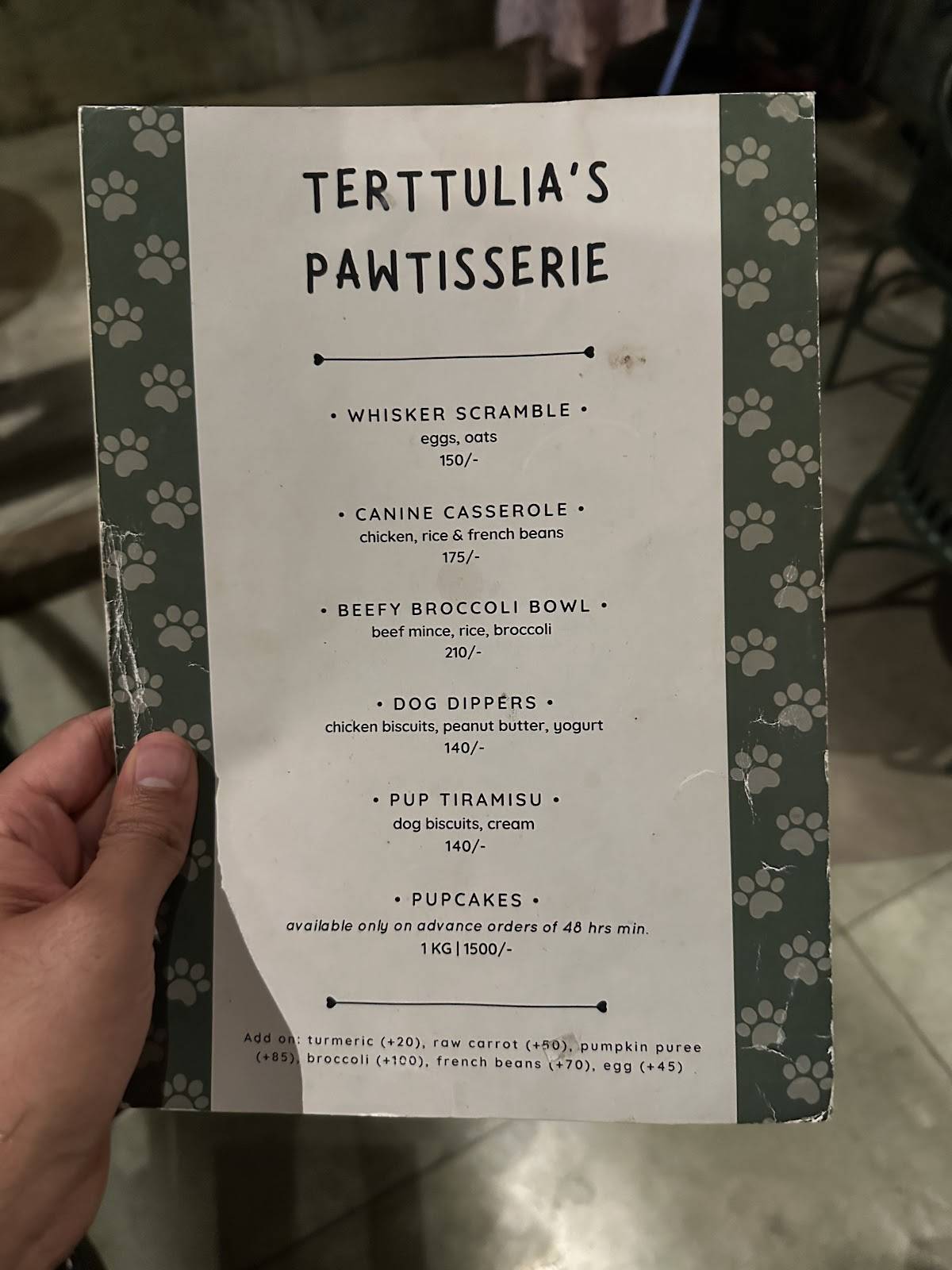 Menu at Terttulia Goa, Panaji