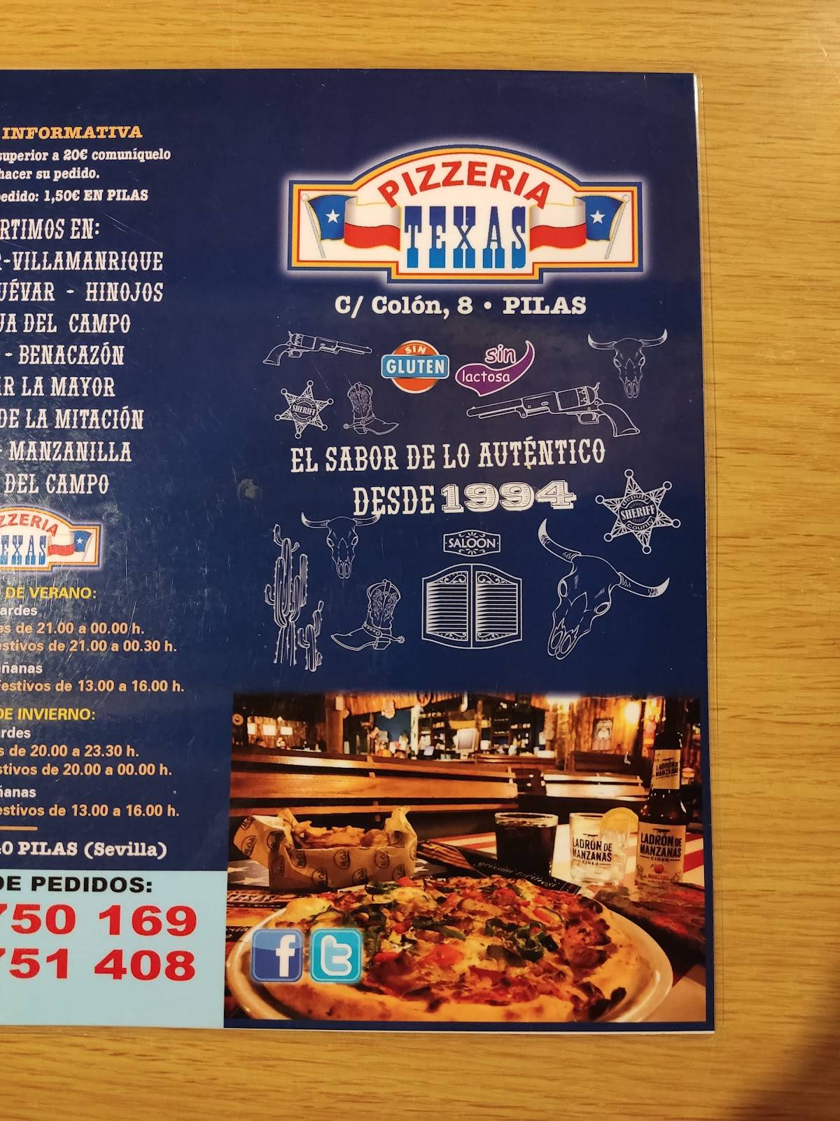 Carta de Pizzería Texas, Pilas