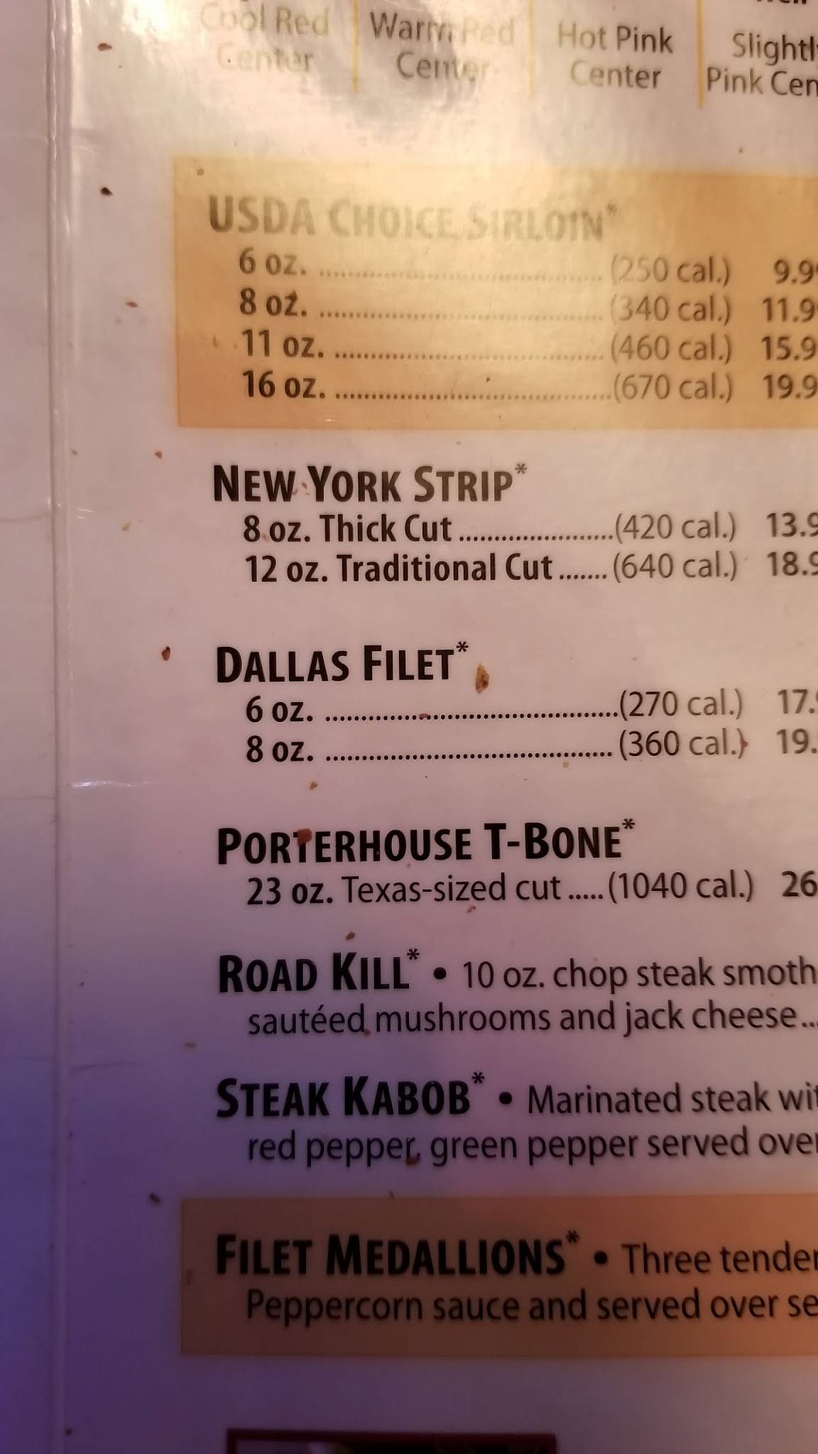 Menu at Texas Roadhouse steakhouse, New Berlin