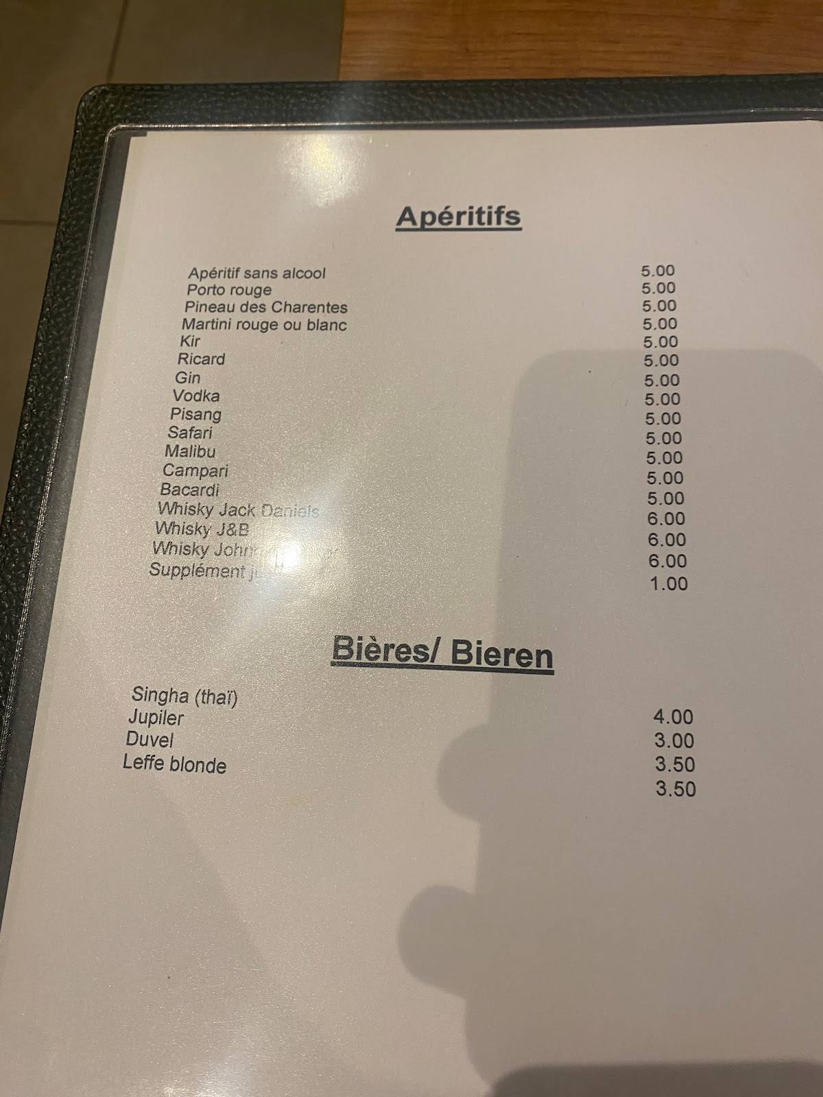 Menu au Thai Break, Waremme