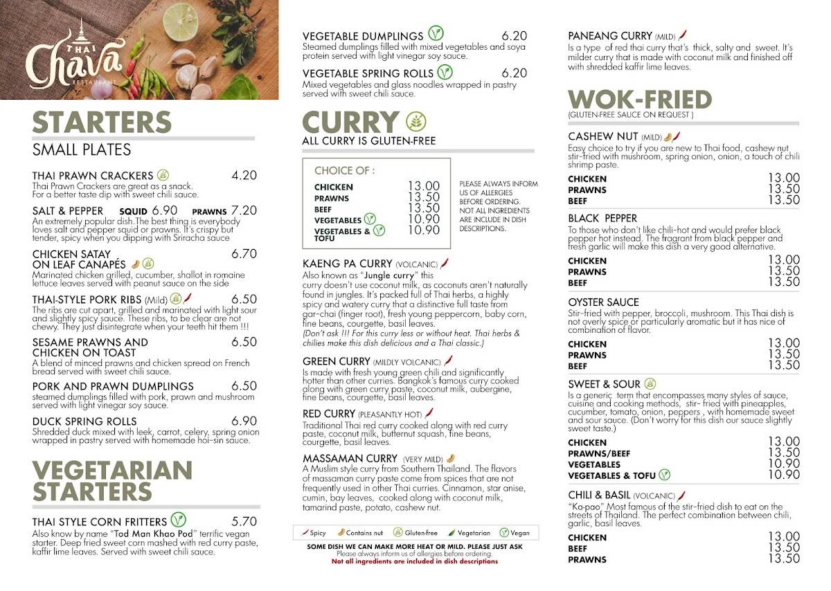Menu at Thai Chava Restaurant, Bexhill