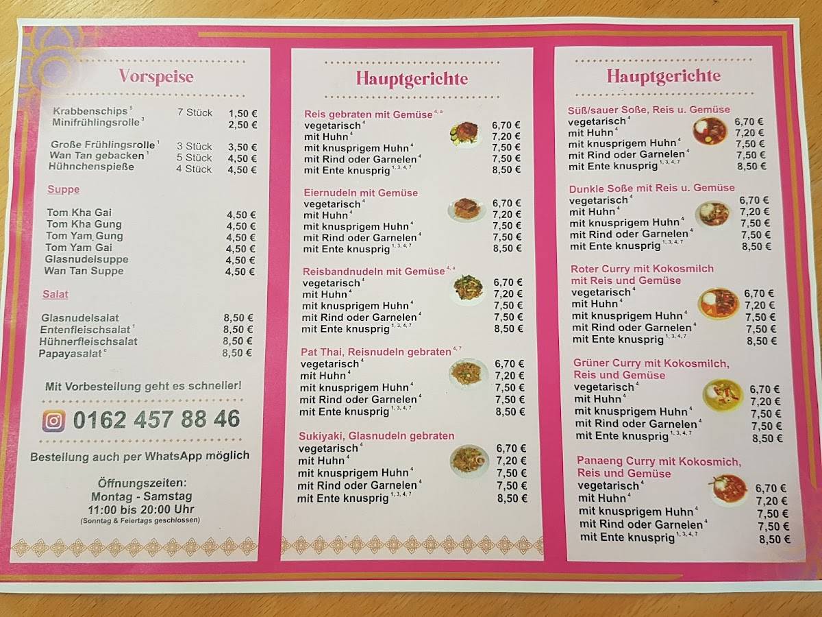 Speisekarte von Thai Imbiss SUANGSUDHA restaurant, Lindau (Bodensee)
