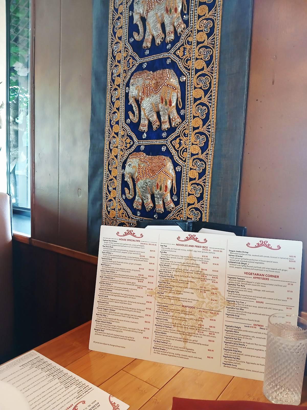 Menu at Thai Place restaurant, South Hadley
